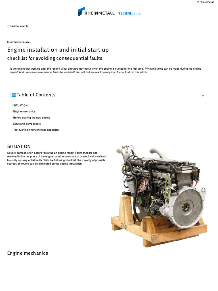 Engine Installation and Initial Start-Up Checklist | PDF | Engines | Piston