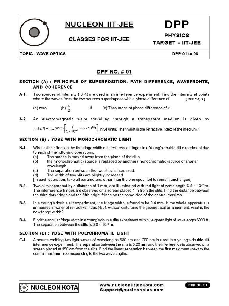 IIT-JEE Wave Optics Practice | PDF | Wavelength | Diffraction