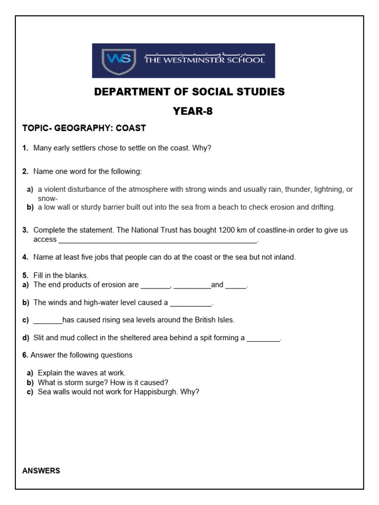 Yr8 Geography Coast | PDF | Social Science | Travel