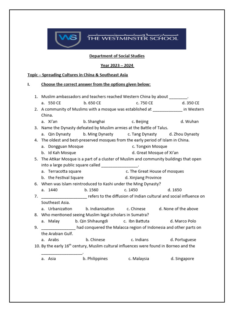 WS YR8 Spreading Cultures in China Southeast Asia | PDF | China | World ...