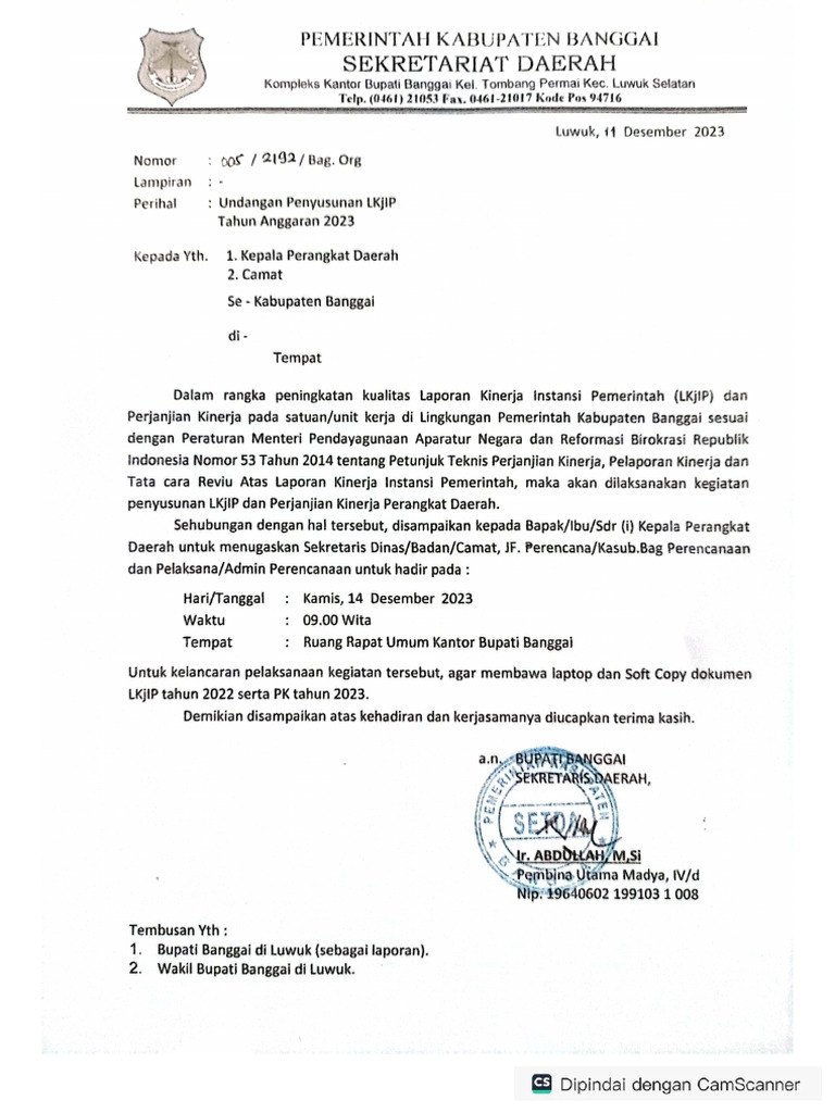 Undangan Penyusunan LKJIP 2023-1 | PDF