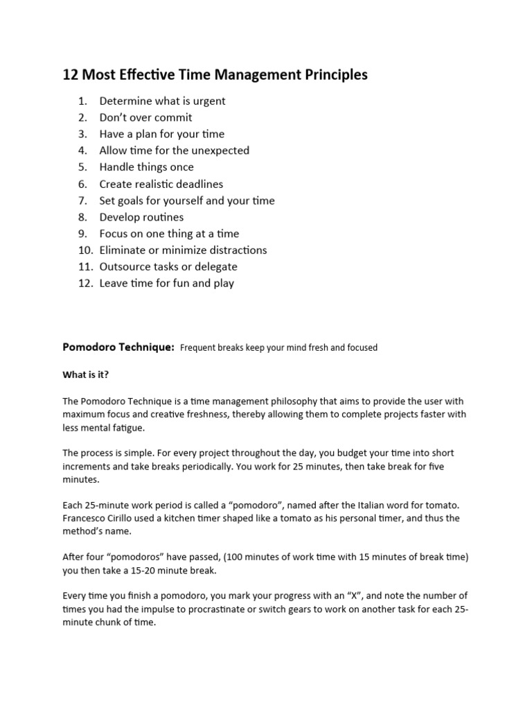 12 Most Effective Time Management Principles | PDF