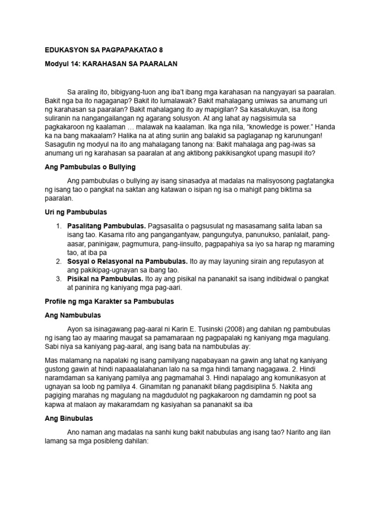 Esp 8 Modyul 14 Materyal | PDF