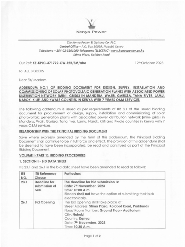 Extension of Bid openingclosing date for design, supply, installation ...