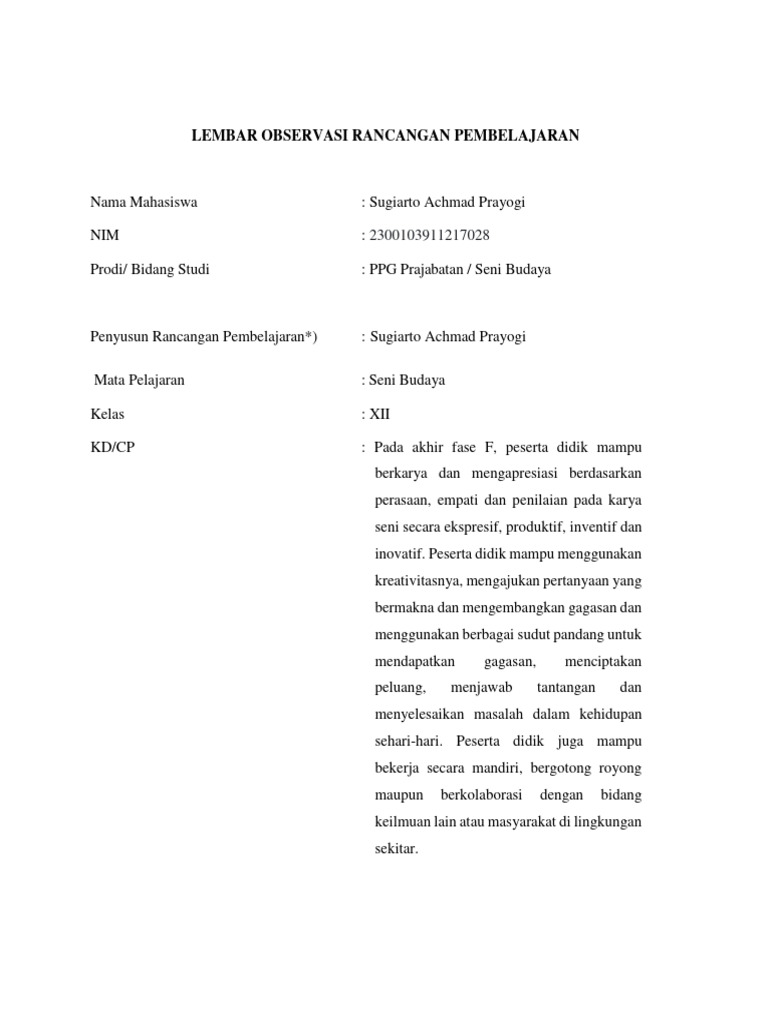 01.05.6-B4-4 Unggah LK 3 - Lembar Observasi Rancangan Dan Perangkat Pembelajaran | PDF