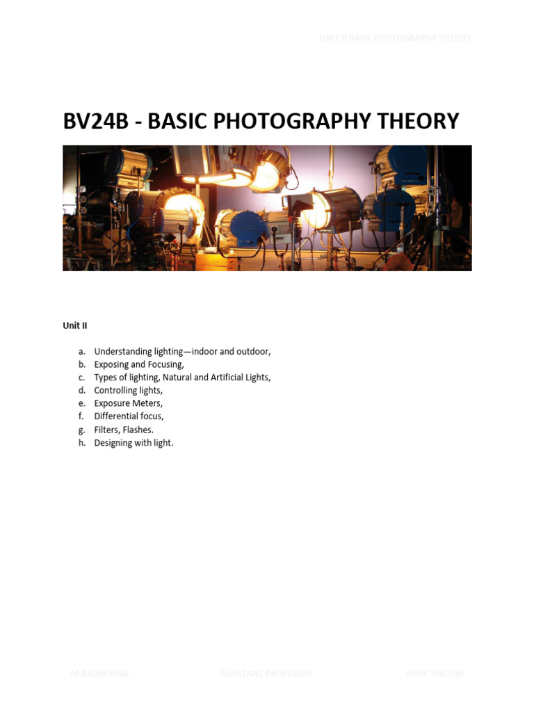 Bv24b-Basic Photography Notes-Unit II | PDF