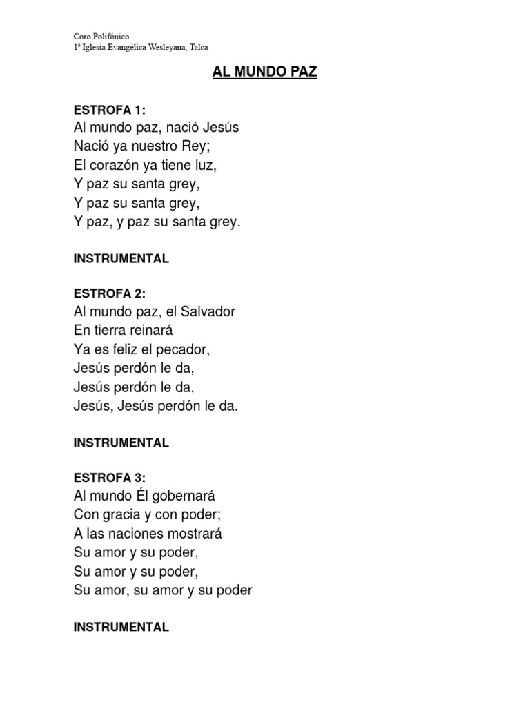 Al Mundo Paz (Letra) | PDF | Religión y espiritualidad