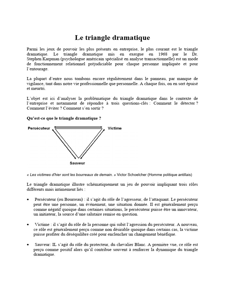 Comprendre le triangle dramatique | PDF | Psychologie | Concept de ...
