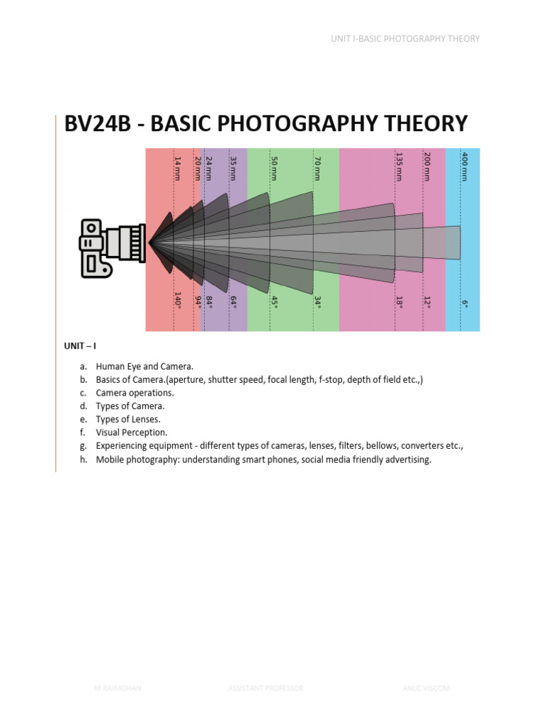 Bv24b - Basic Photography Notes-Unit I | PDF