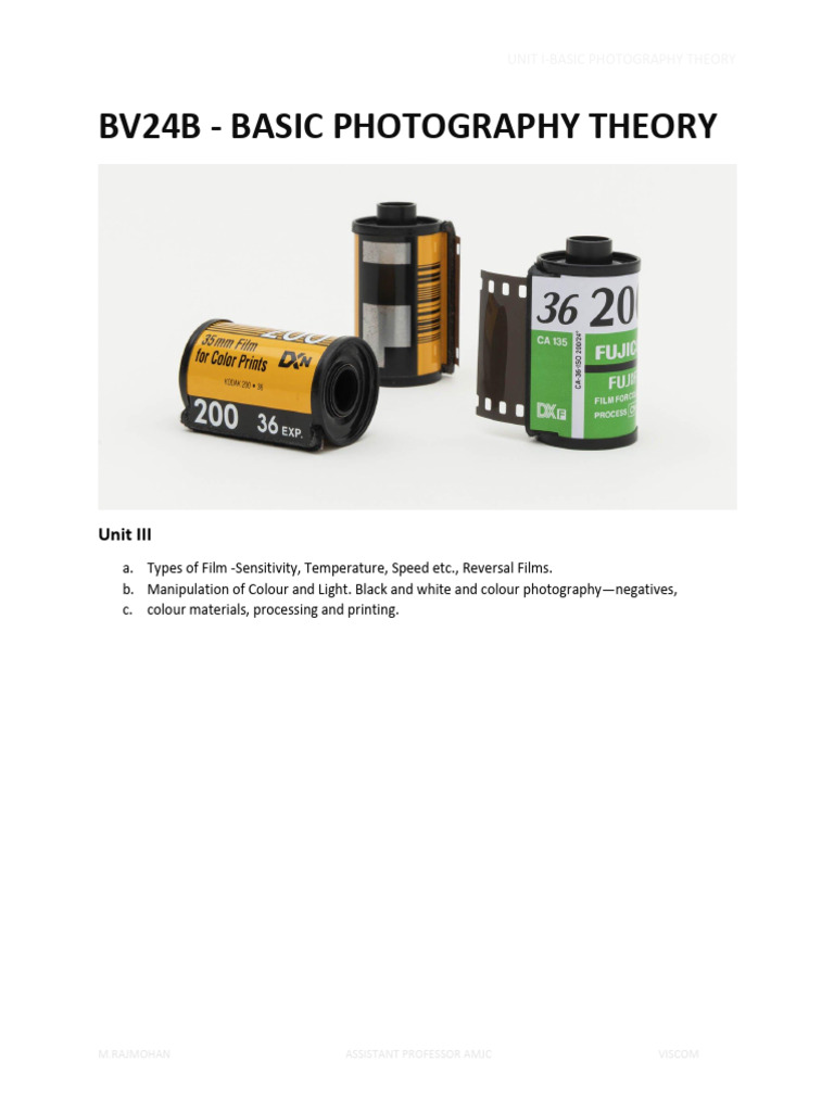 Bv24b - Basic Photography Notes-Unit III | PDF | Film Speed | Color