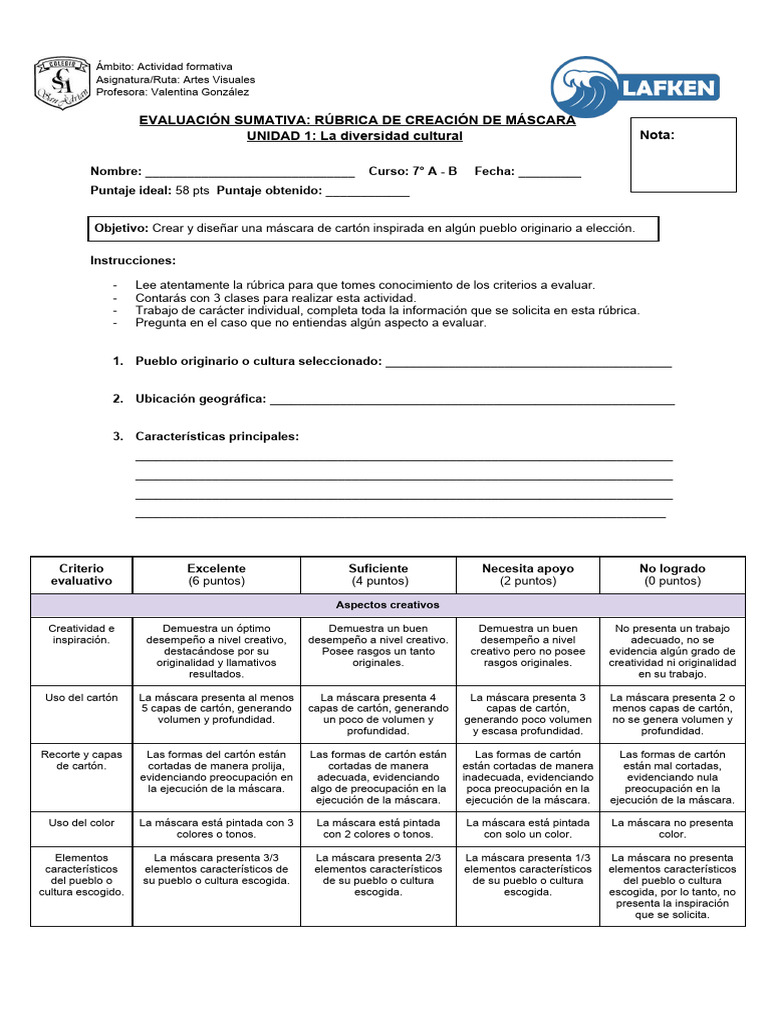 Rúbrica Sumativa - 7mo AB | PDF