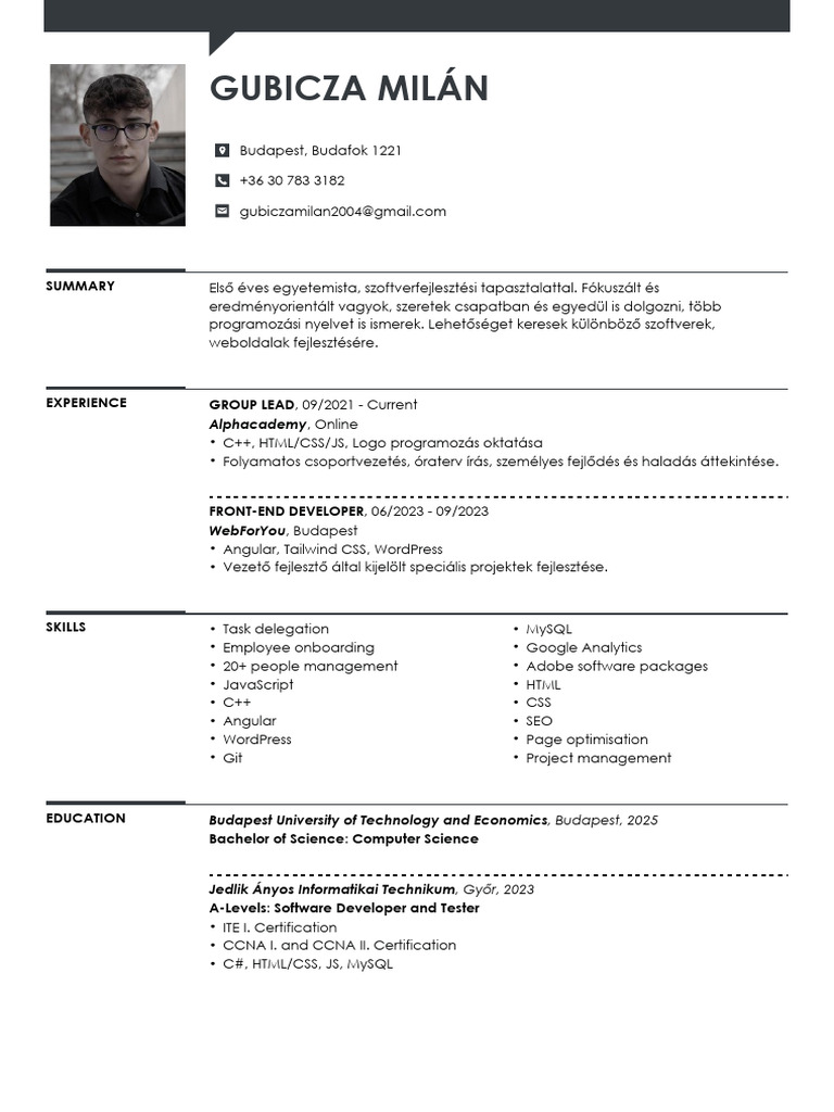 Gubicza Milan CV HU | PDF