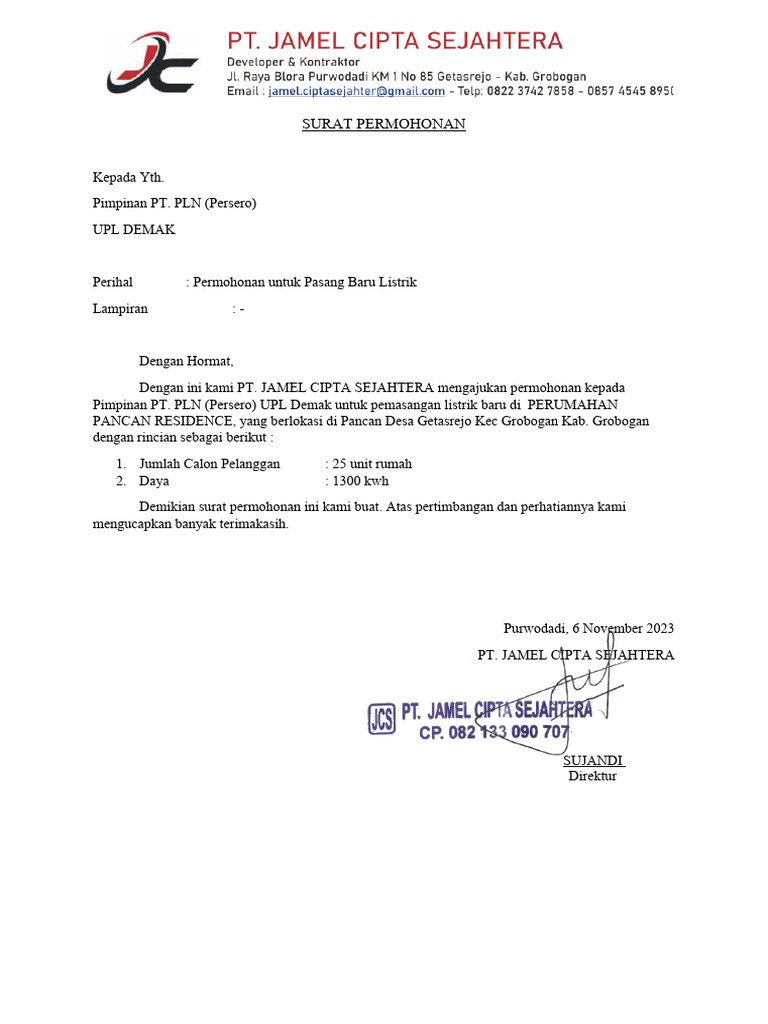 Permohonan Pasang Baru Listrik PLN | PDF
