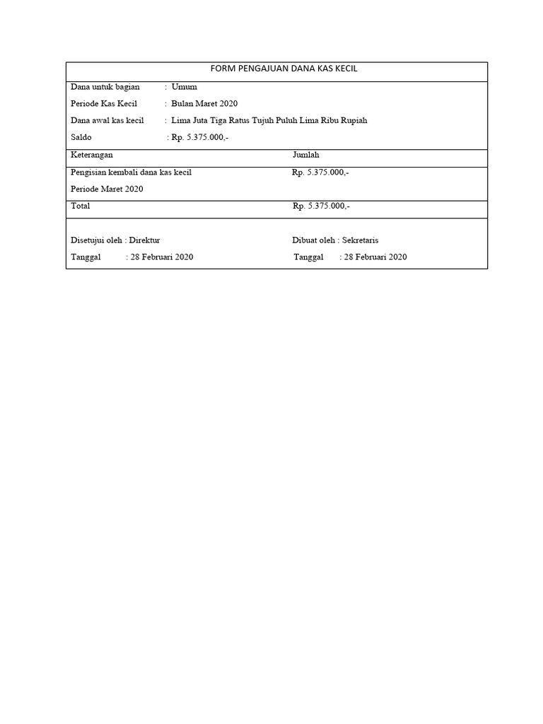 Form Pengajuan Dana Kas Kecil | PDF