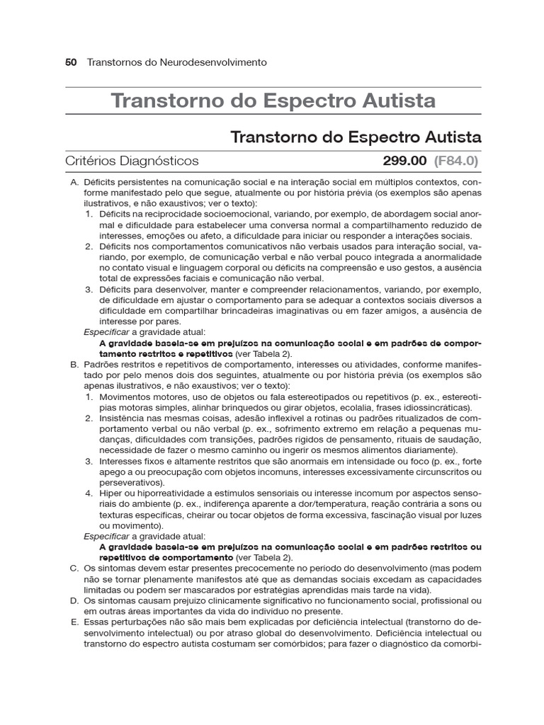 Transtorno Do Espectro Autista DSM 5 PDF | PDF | Espectro do autismo | Distúrbio mental