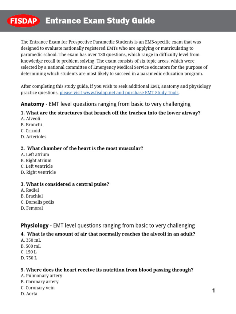 Paramedic Entrance Exam Study Guide | Download Free PDF | Artery ...