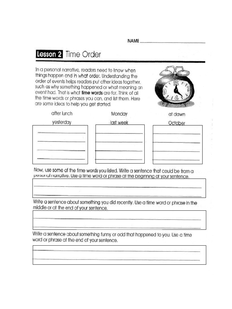 Time Order Worksheet | PDF