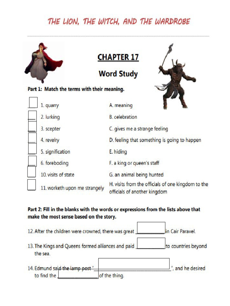Narnia Chapter 17 Worksheet | PDF