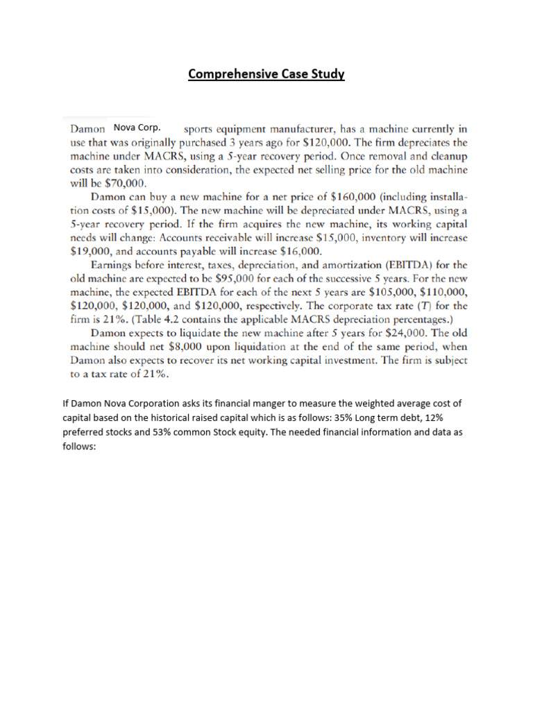 Comprehensive Case Study | PDF | Depreciation | Cost Of Capital