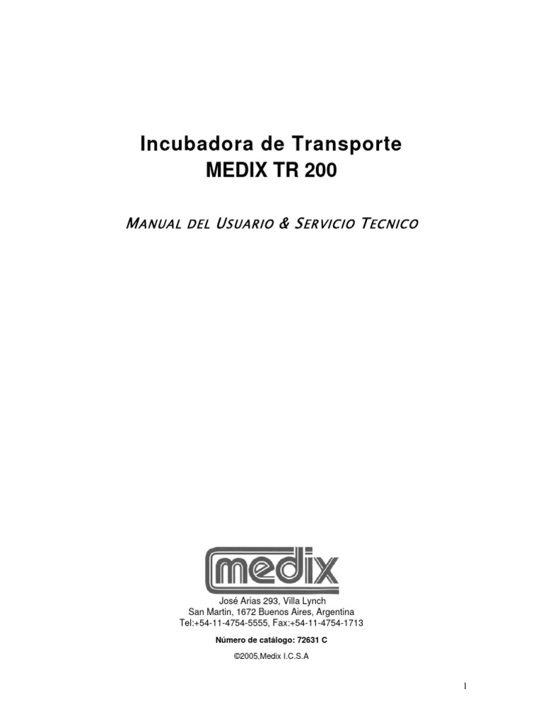 Incubadora MEDIX TR200 Uso Serv Tec. | PDF | Unidad de cuidado intensivo neonatal | Ingenieria ...