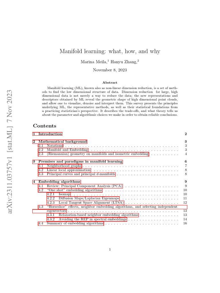 Manifold Learning: What, How, and Why: Marina Meila, Hanyu Zhang ...