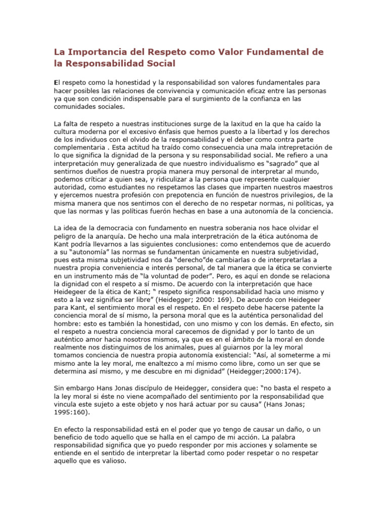 La Importancia Del Respeto Como Valor Fundamental De La Responsabilidad