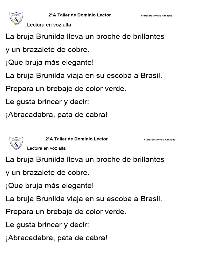 2°A Lectura Con Bra Bre Bri Bro Bru | PDF
