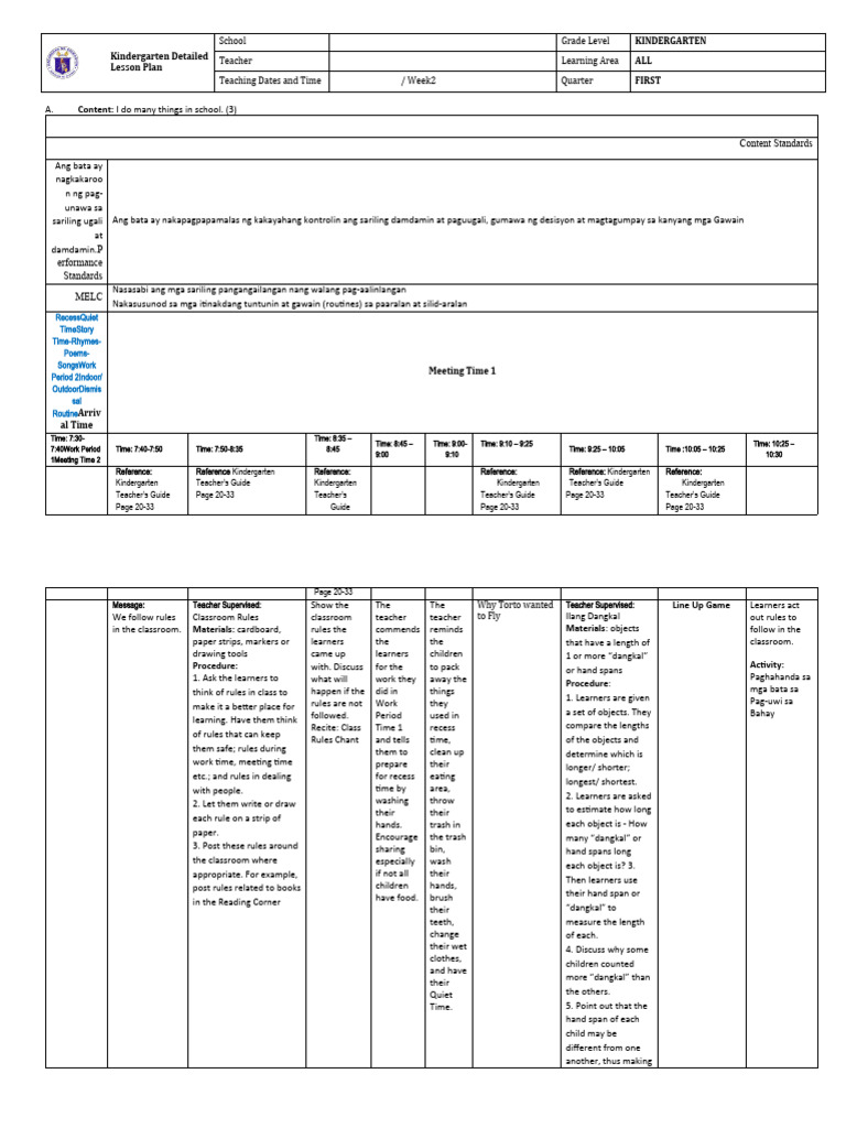 Kinder-New-DLL Week2 - Day3 | PDF | Teachers | Cognition