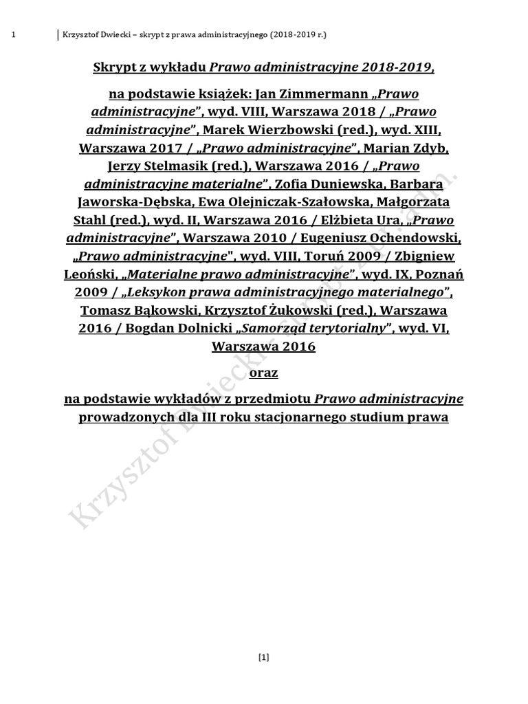 Skrypt z Wykładu Prawo Administracyjne 2018 | PDF