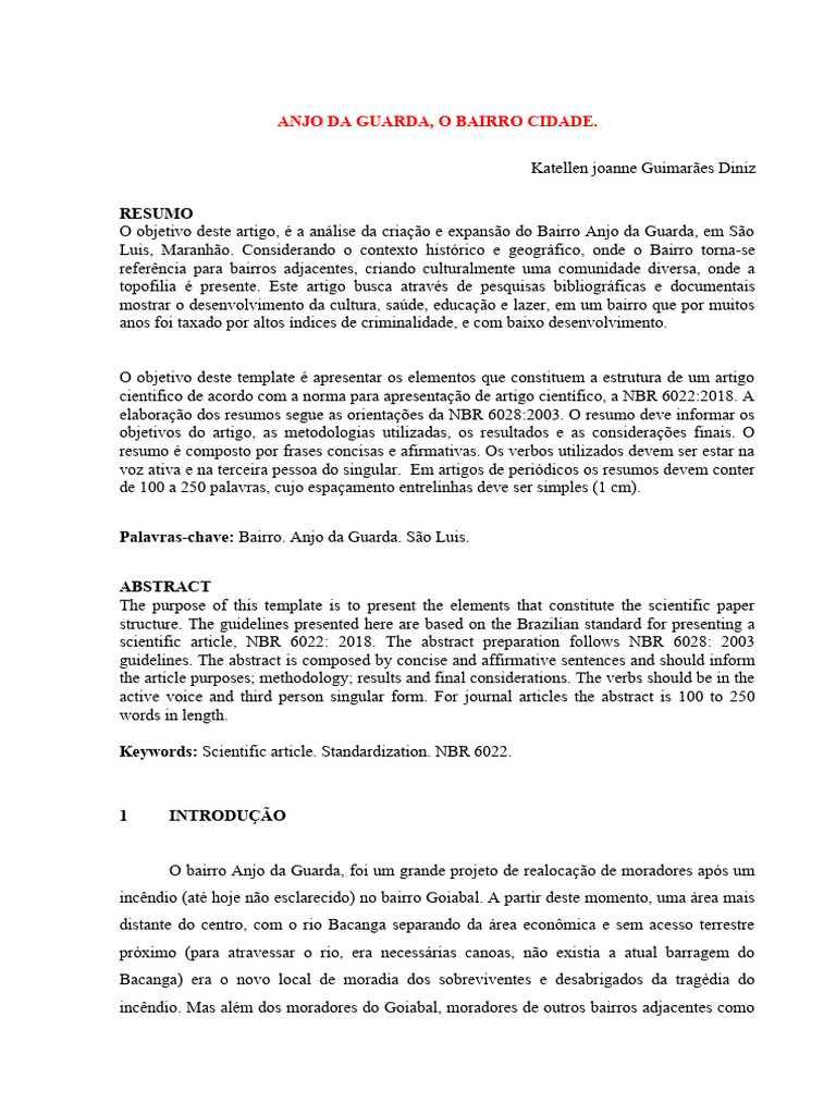 Expansão do Bairro Anjo da Guarda | PDF | Abstract (resumo) | Citação