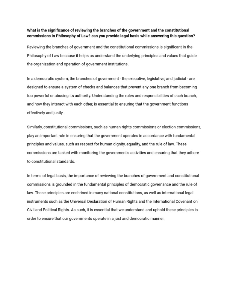 Philo Q&A (Philosophy of Law) | PDF | Separation Of Powers | Ethical Principles