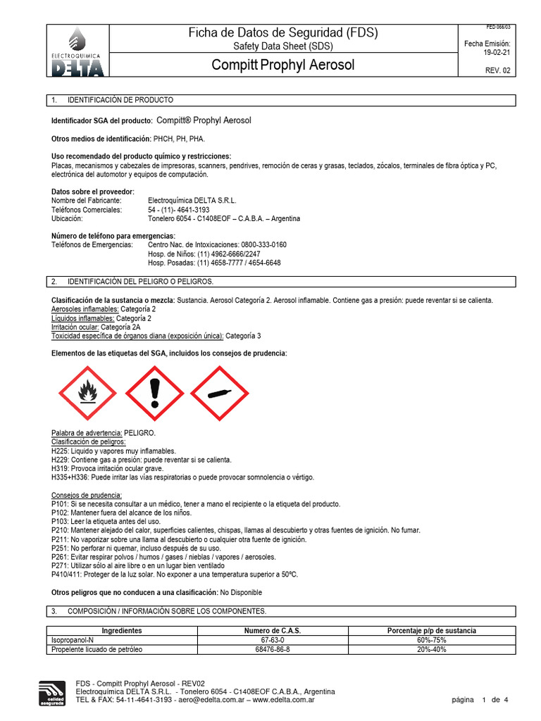 FDS - Compitt Prophyl Aerosol - REV02 | PDF | Agua | Toxicidad
