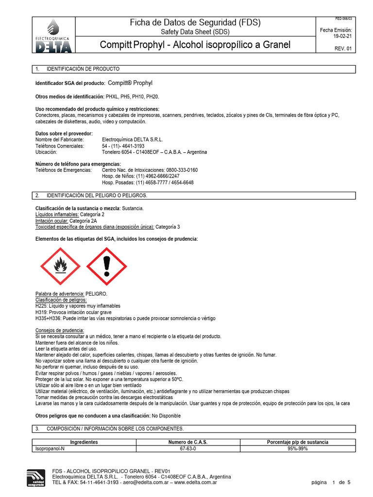 Fds - Compitt Prophyl a Granel - Rev01 | PDF | Agua | Ventilación ...