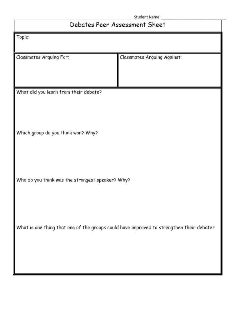 Debates Listening Peer Assessment Sheet | PDF | Career & Growth | Self ...