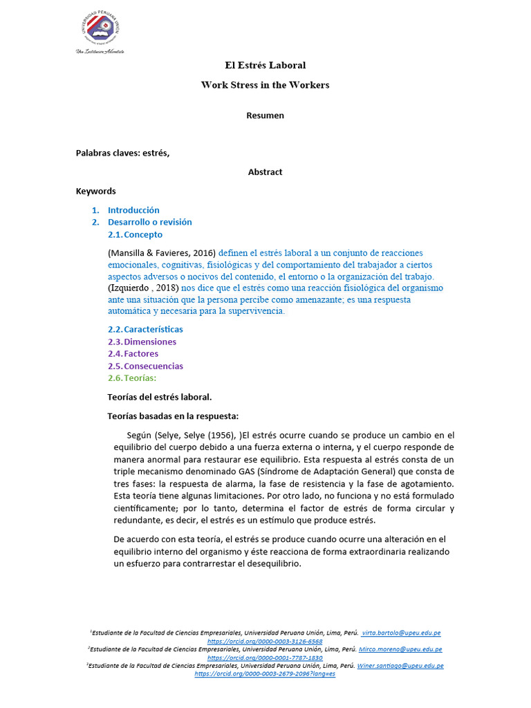 El Estres | PDF | Estrés (biología) | Apoyo social