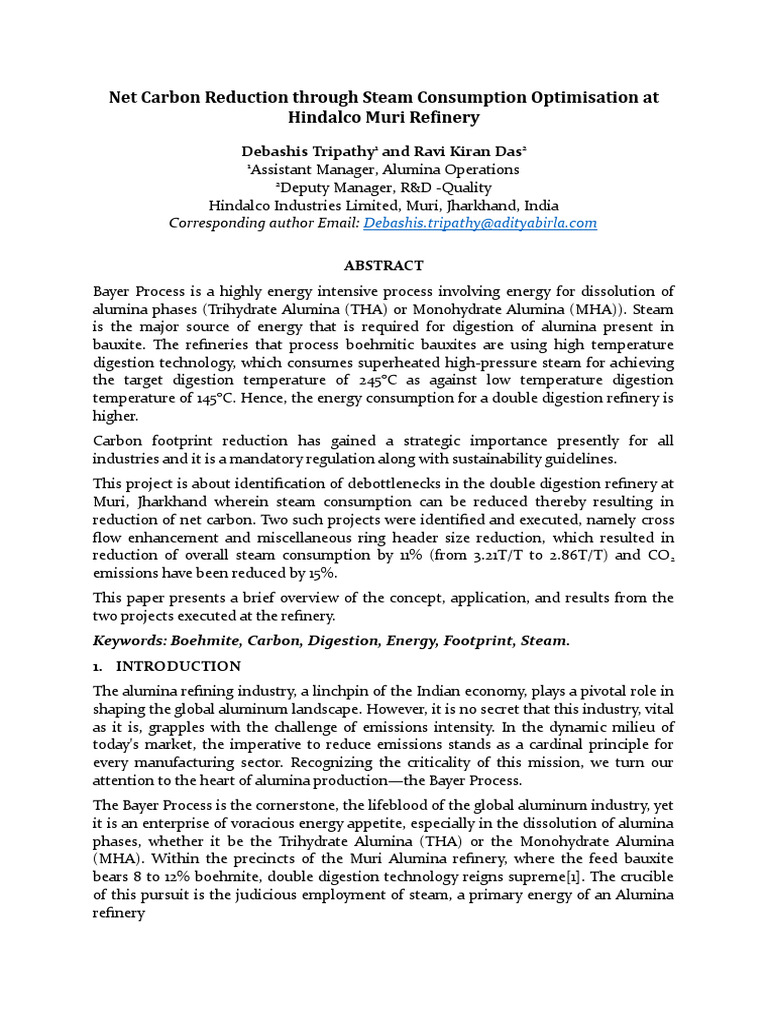 Carbon Reduction in Steam at Hindalco | PDF | Chemistry | Physical Sciences