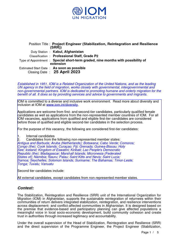 Data Overview - SVN 2023 95 Project Engineer (Stabilization Reintegration and Resilience (SRR ...