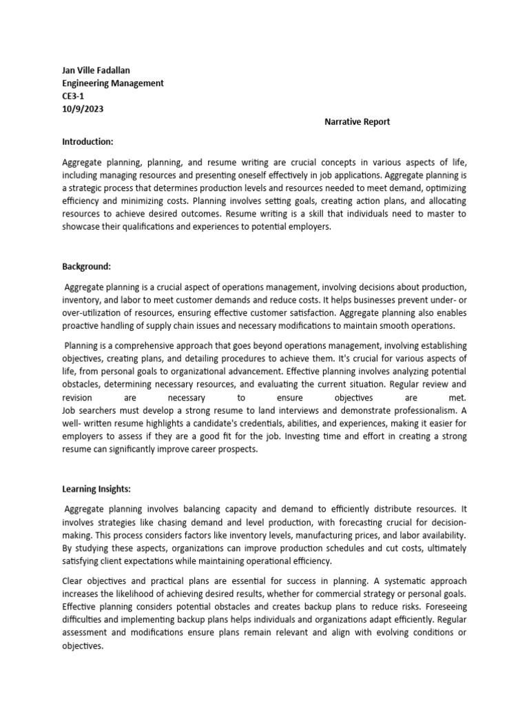 Narrative Report | Download Free PDF | Operations Management | Business ...
