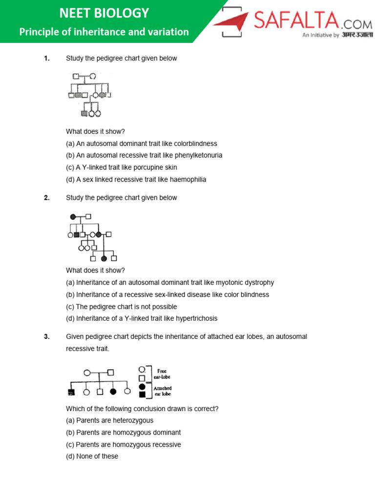 Neet Pedigree Questions Worksheet 5ef6eb6eca031 | PDF | Dominance ...