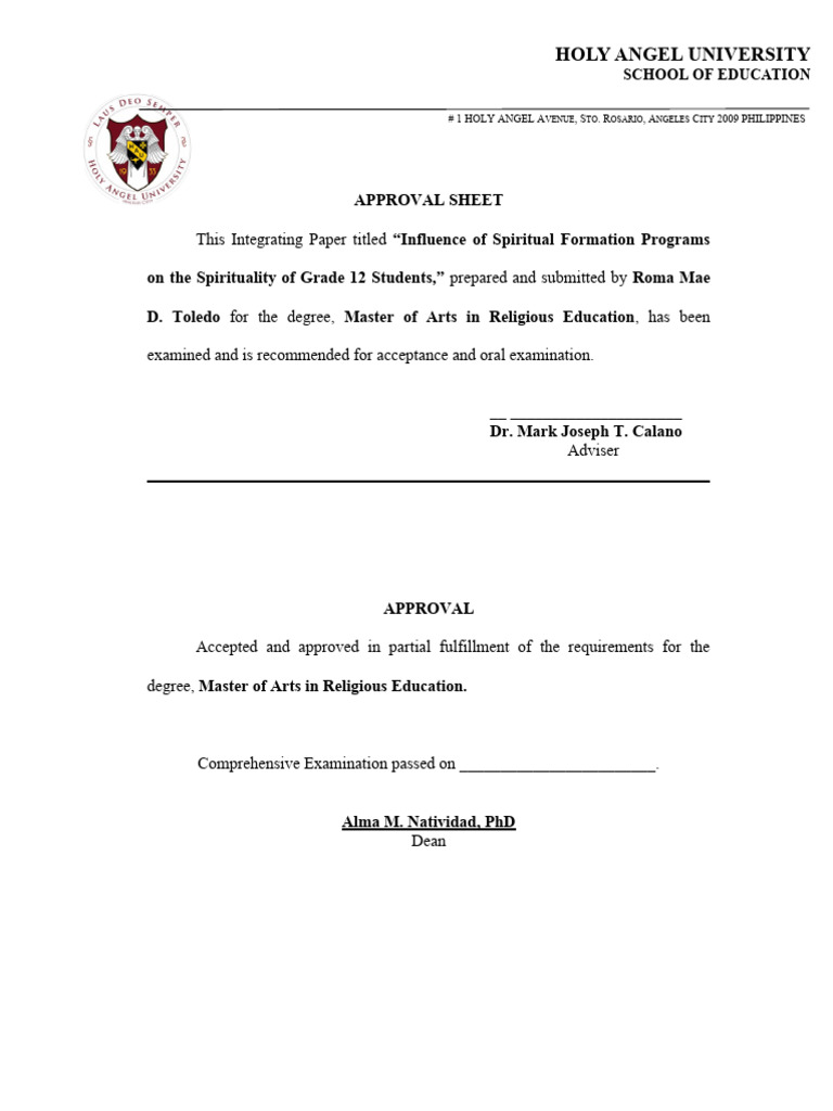 APPROVAL SHEET Sample INTEGRATING PAPER MARE | PDF | Wellness