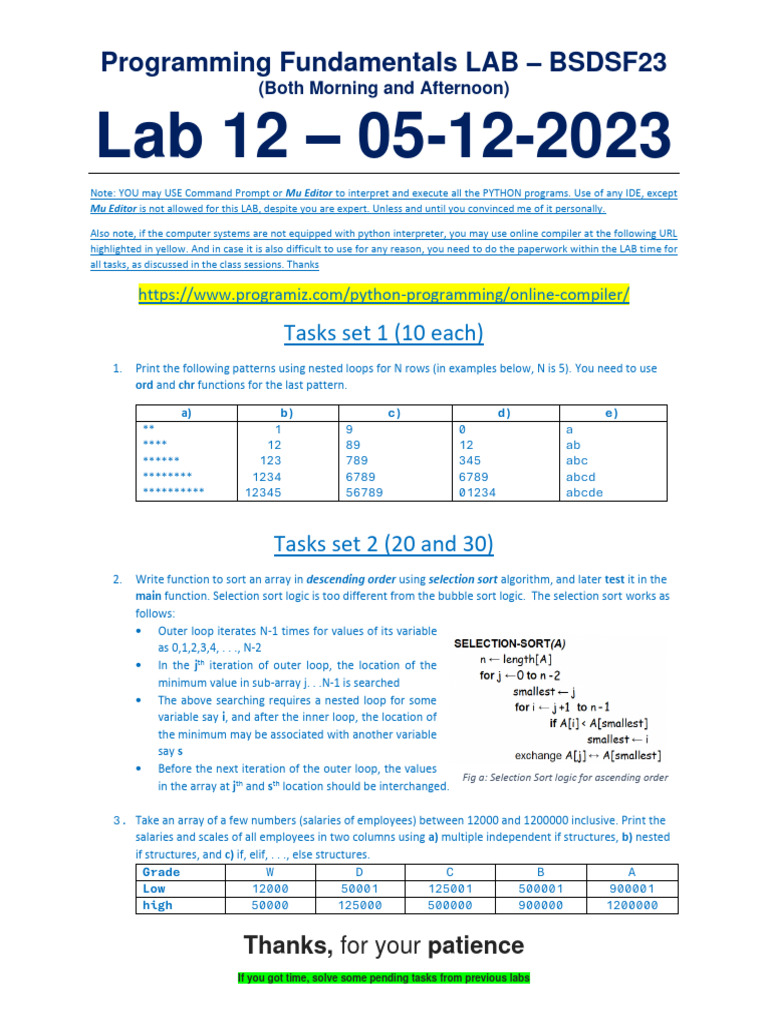 Lab-12-BSDSF23-PF Fo Morning | PDF | Control Flow | Theoretical ...