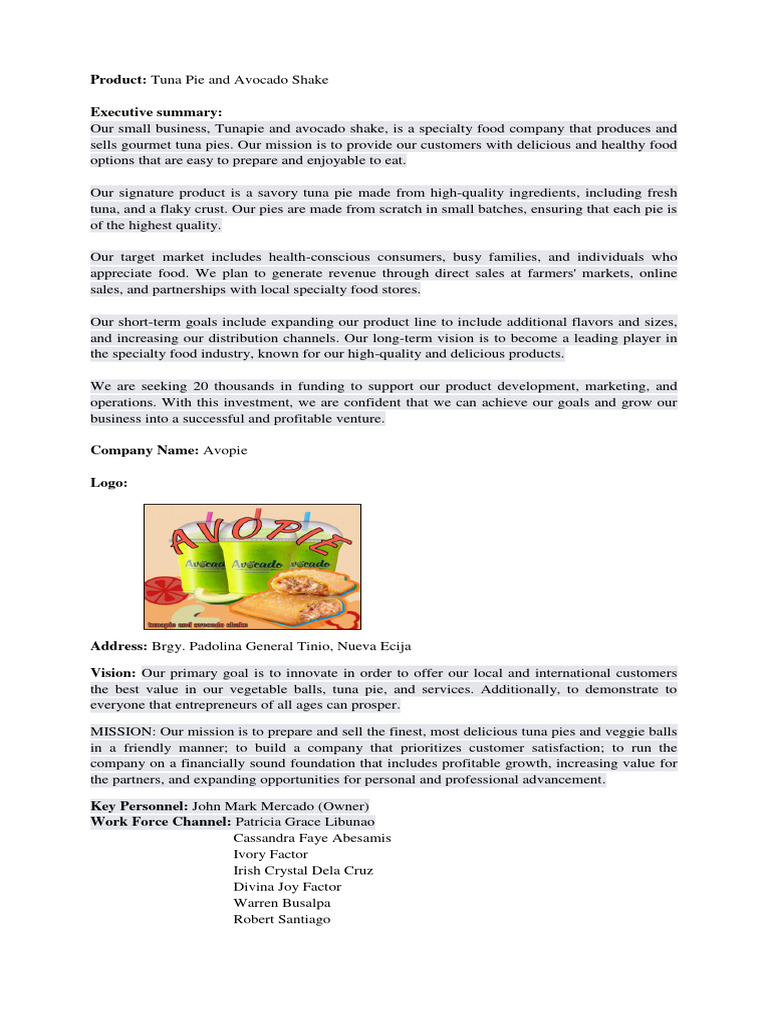 business-plan | PDF | Food Industry | Economies