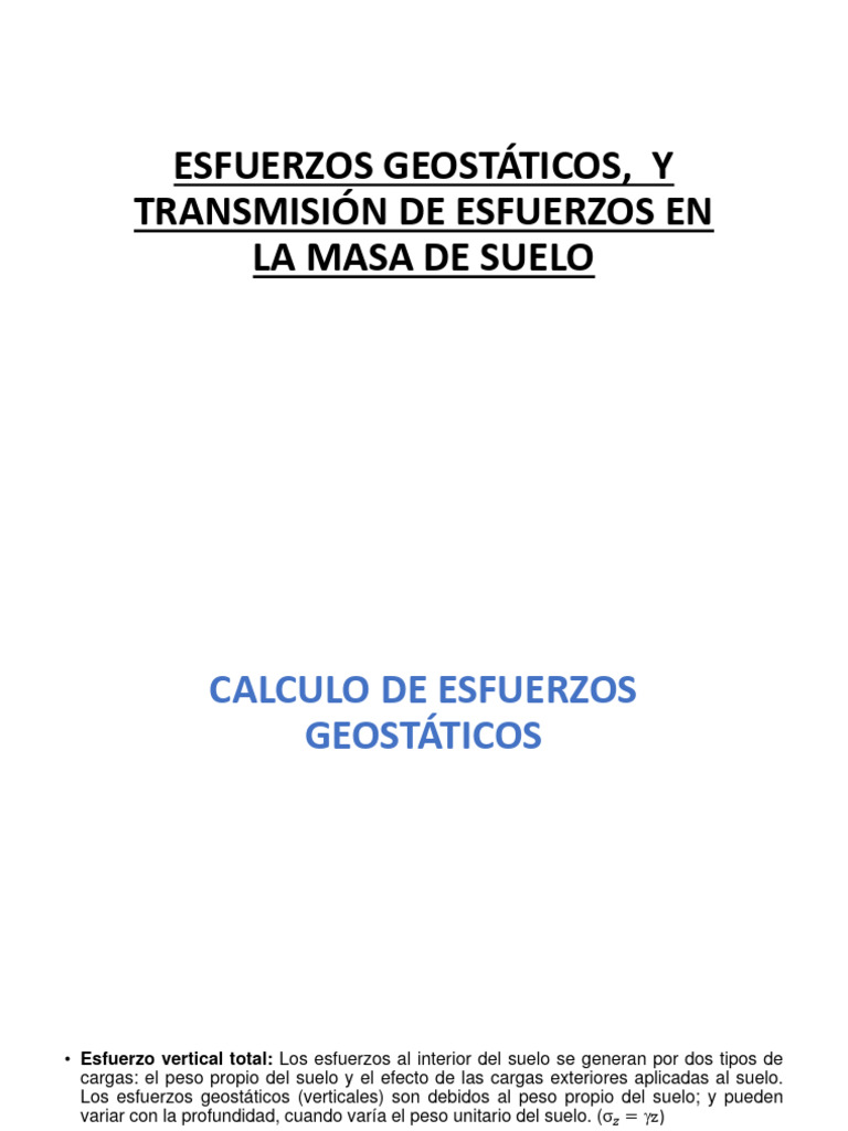 01 Esfuerzos Geostáticos, y Transmisión de Esfuerzos en La Masa de Suelo | PDF | Naturaleza | Gases