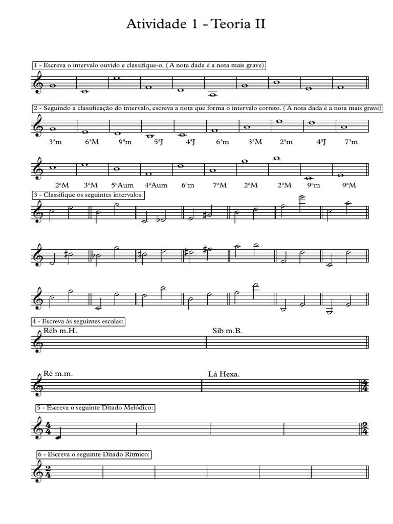 Atividade 1 - Teoria II - Partitura completa | PDF | Intervalo (música) | Teoria da Música