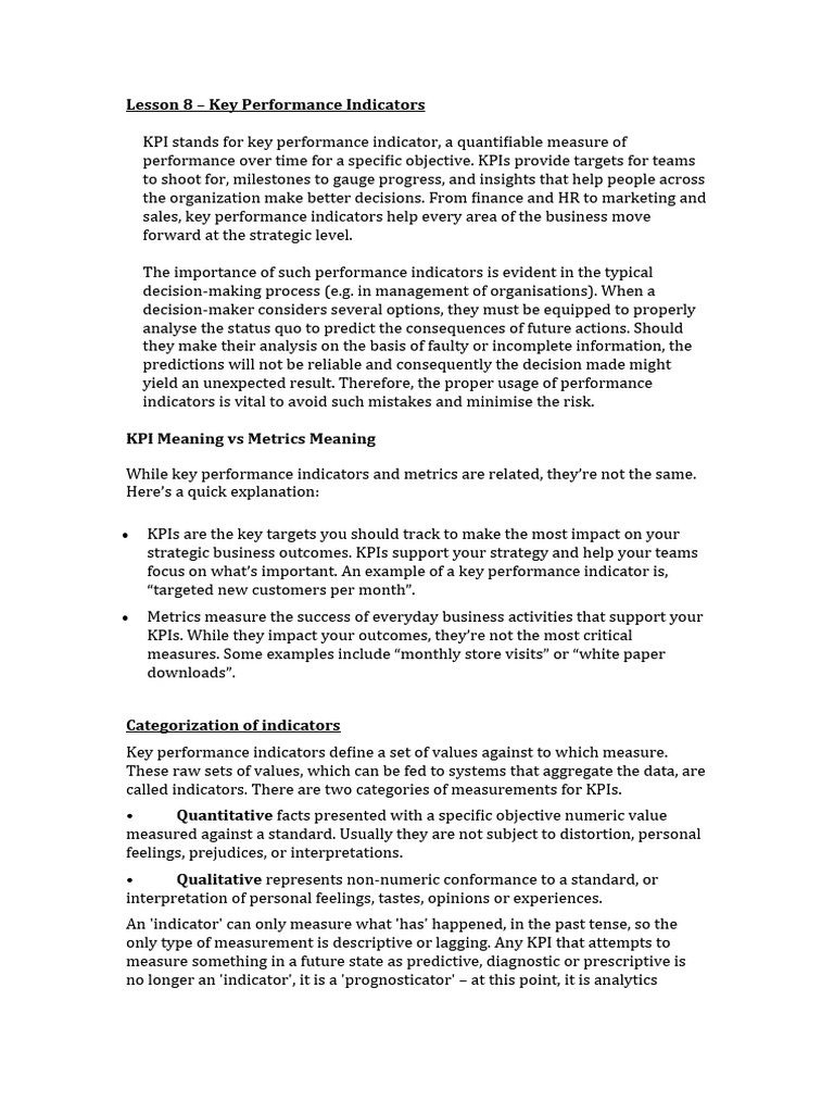 Lesson 9 Kpi | PDF | Performance Indicator | Business Economics