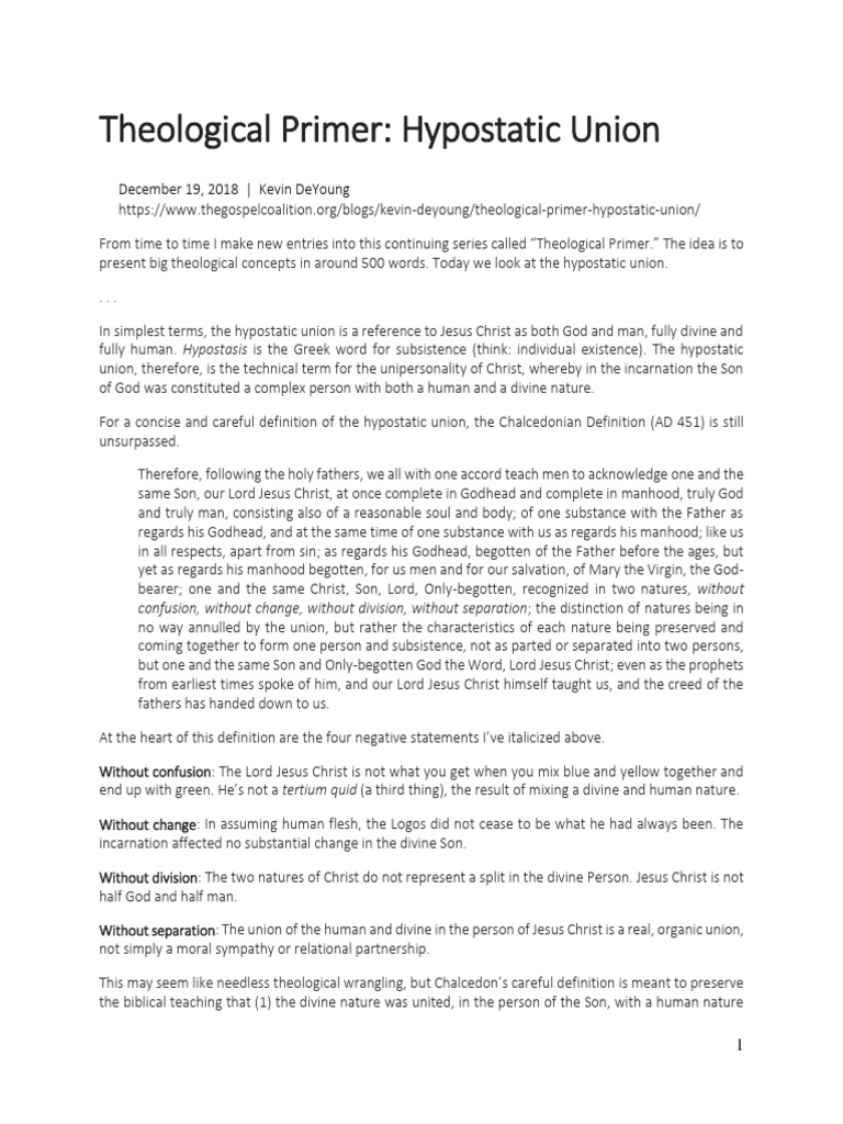Hypostatic Union 1 | PDF | Incarnation (Christianity) | Jesus