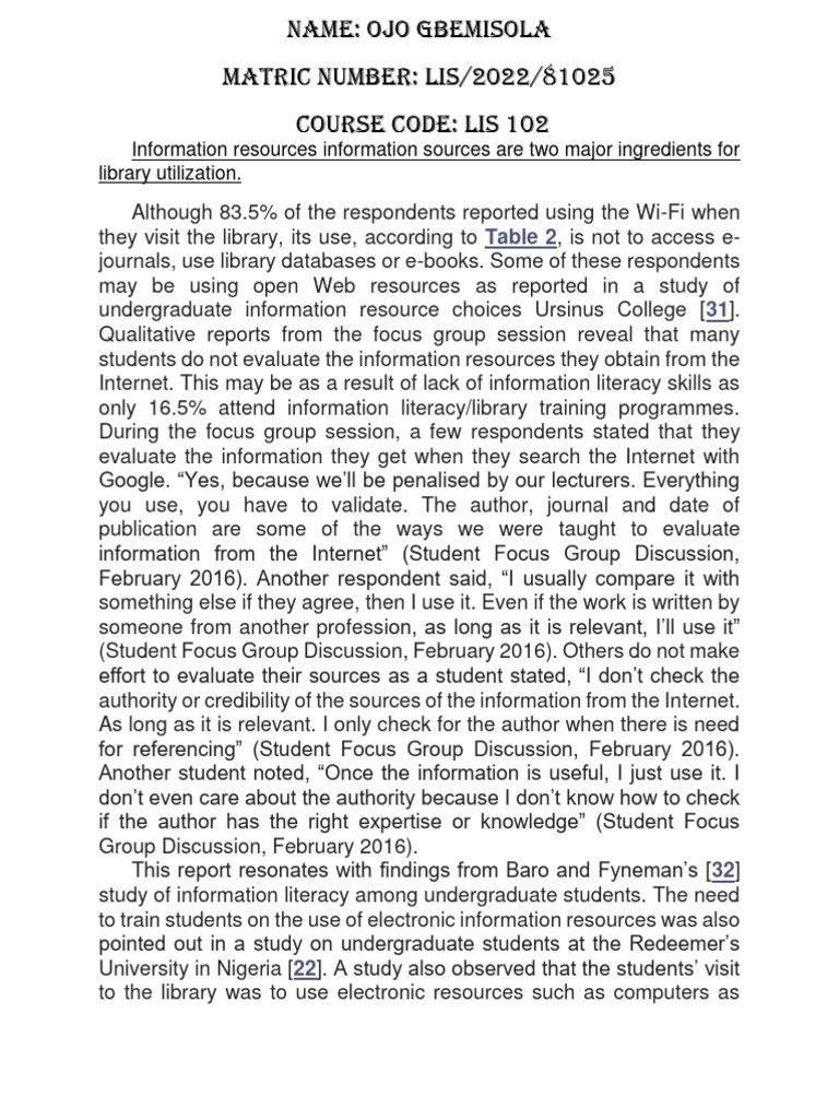 Ojo Gbemisola 102 | PDF | Libraries | Focus Group Ojo Gbemisola 102 | PDF | Libraries | Focus Group
