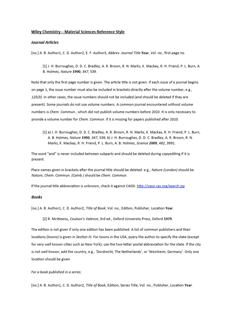 Wiley Chemistry Material Sciences Reference Style Guide | PDF | Written ...