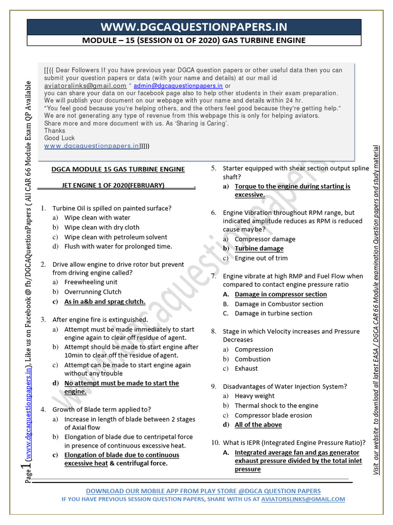 Dgca Module 15 Session 01 Of 2020 Pdf Gas Turbine Engines
