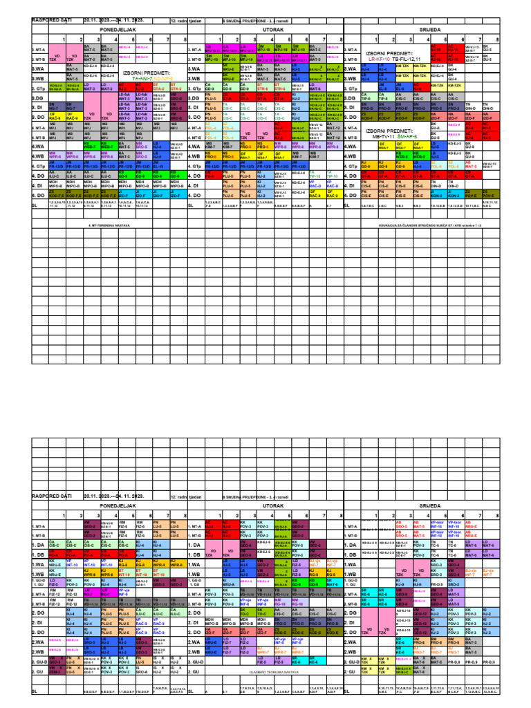 RASPORED SATI 12. Radni Tjedan | PDF